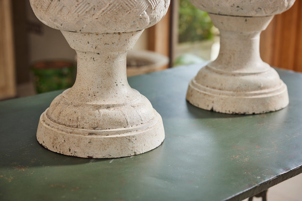 Cast Iron Basketweave Urns | Garden Antiques | Violet Grey